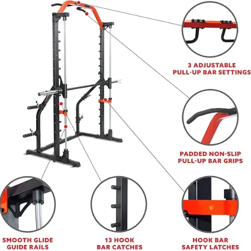 Sunny Health Fitness Premium Squat Smith Machine Power Rack